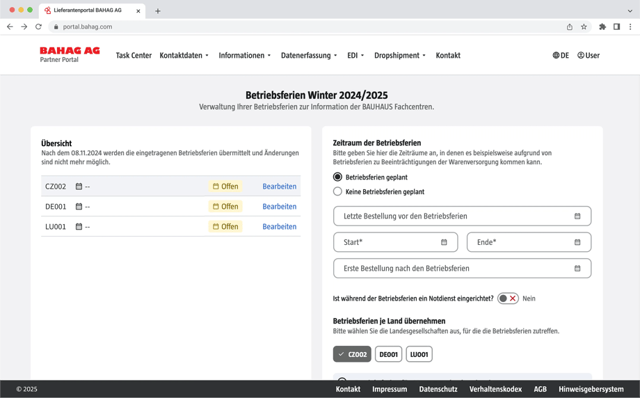 Partner Portal der BAHAG Handelsgesellschaft
