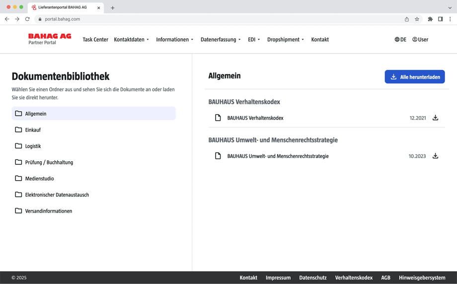 Partner Portal der BAHAG Handelsgesellschaft