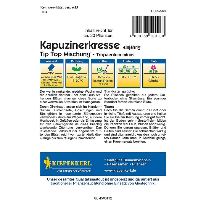 Kiepenkerl Profi-Line Kräutersamen Kapuzinerkresse Tip Top 3918 kaufen
