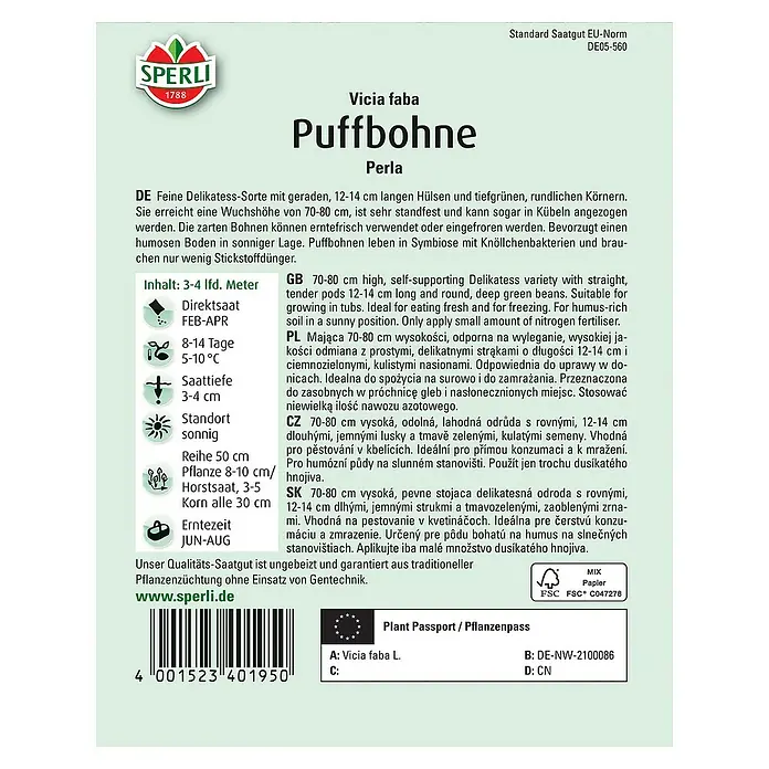 Sperli Gemüsesamen Puffbohne Perla kaufen