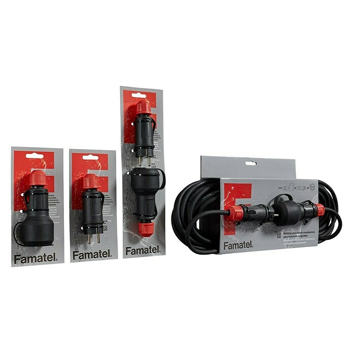 Famatel Clavija con base desmontable (Negro/Rojo, Plástico, IP54, 16 A ...