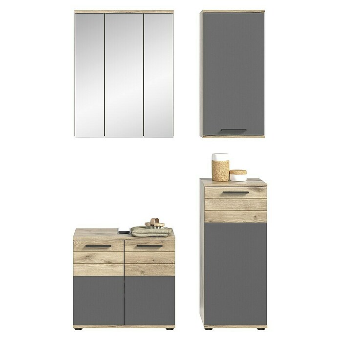xonox.home Mason Badmöbel-Set Mason (4 -tlg., Gesamtbreite Badmöbel: 112 cm, Nox Oak/Basalt Grau ...