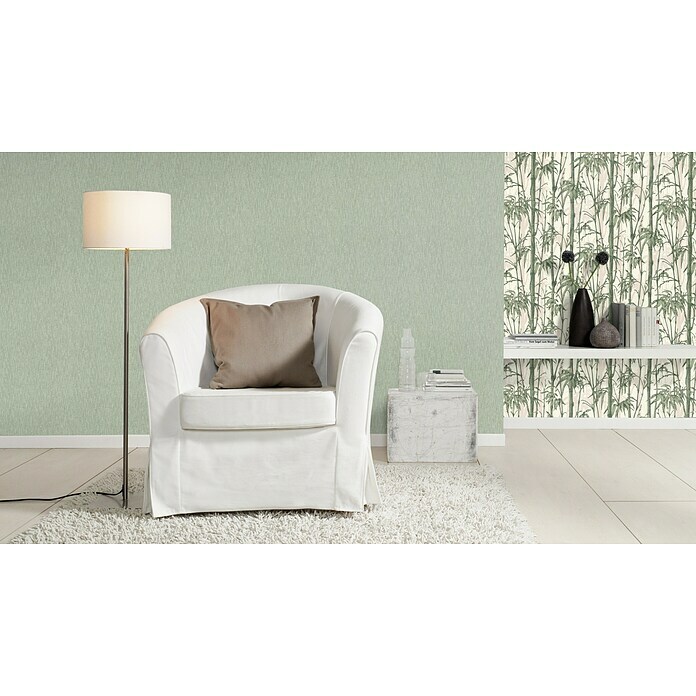 Rasch Florentine III Vliestapete Textile Stoffoptik (Salbei, Uni, 10,05 ...
