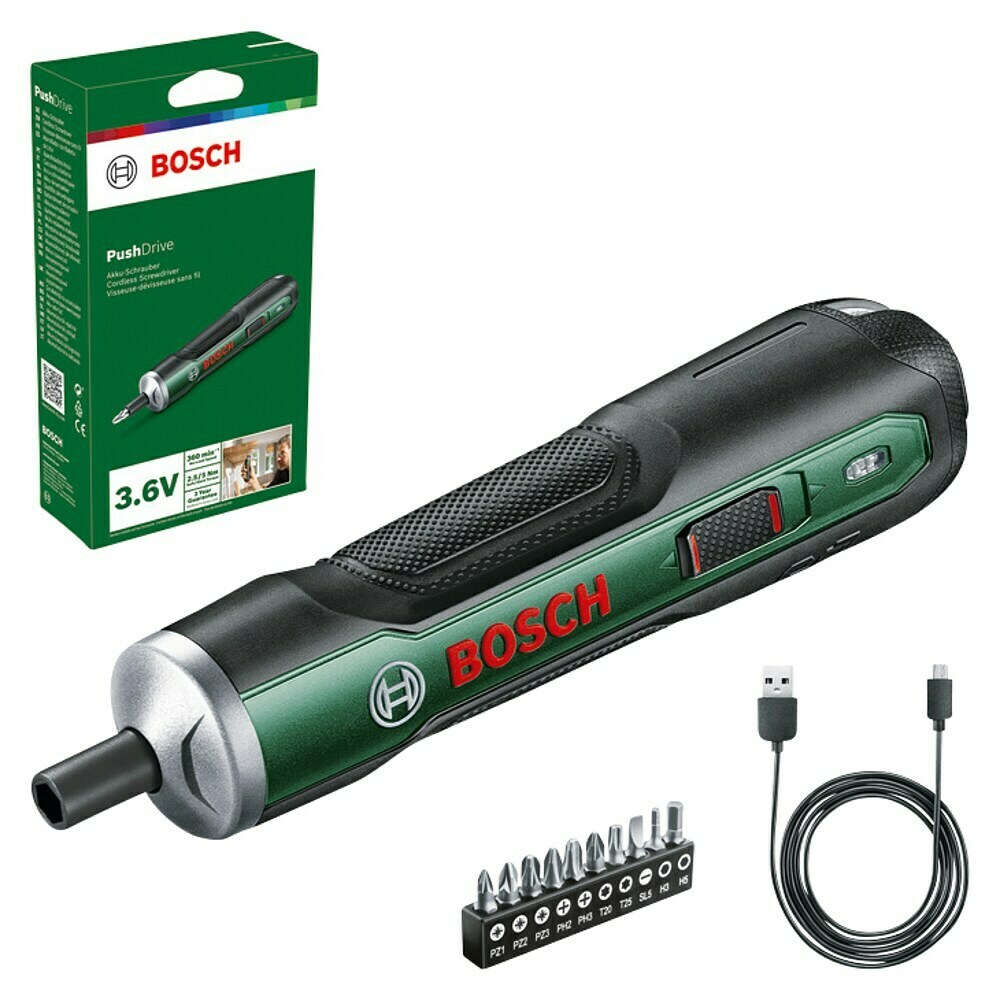 Bosch Akkuschrauber PushDrive - 3,6 V, 10 Schrauberbits online kaufen ...
