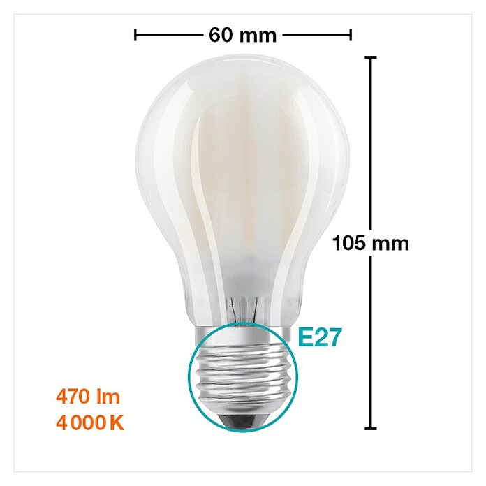 Osram Retrofit LED žarulja Classic A 40 mat (E27, Bez prigušivanja, Hladna bijela, 470 lm, 4 W ...
