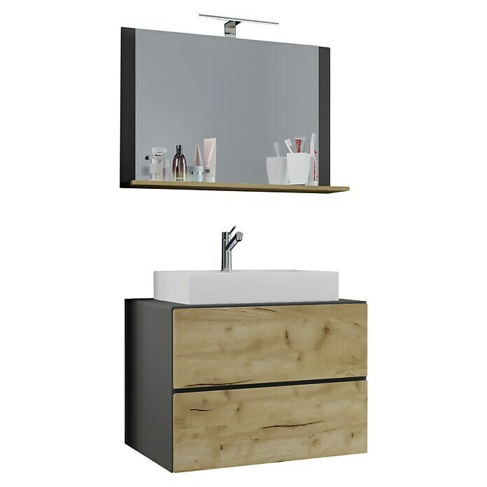 VCM Lendas Badmöbel-Set (60 cm, Anthrazit/Honig-Eiche, Matt) | BAUHAUS