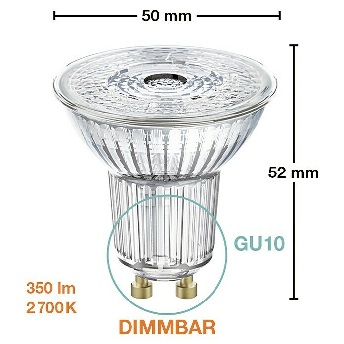 Osram LED-Lampen Set Parathom DIM PAR16 (GU10, Dimmbarkeit: Dimmbar, Warmweiß, 350 lm, 4,5 W, 5 ...