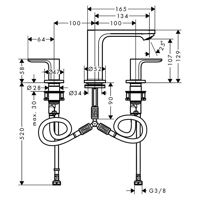 Hansgrohe Rebris S Waschtischarmatur (Chrom, Glänzend, Ausladung ...