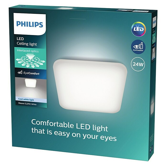 Philips Plafón LED Mauve (24 W, L x An x Al: 43 x 43 x 7,5 cm, Blanco ...