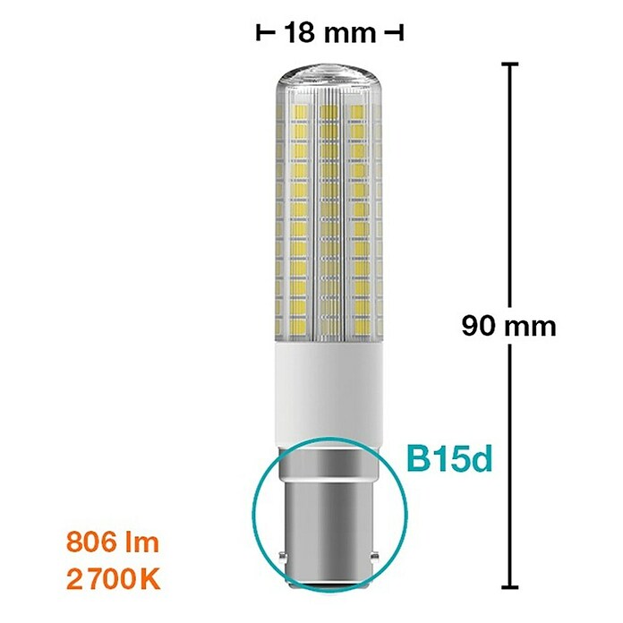 Osram LED žarulja (B15d, Bez prigušivanja, Topla bijela, 806 lm, 7 W ...