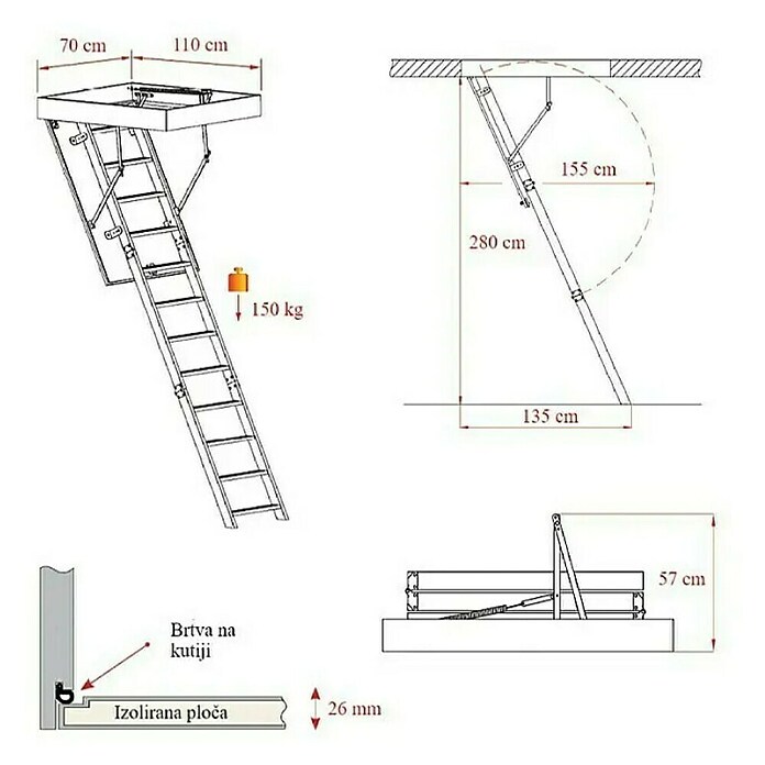Meisterholz Podstrešne stopnice Thermo (110 x 70 cm, Toplotna izolacija ...