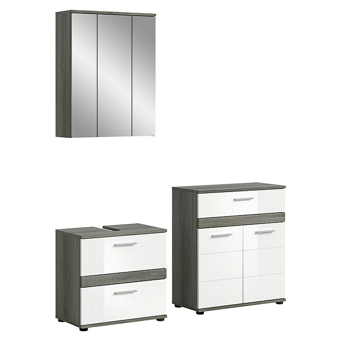 xonox.home Blake Badmöbel-Set Blake (146 cm, Weiß/Rauchsilber, Glänzend ...