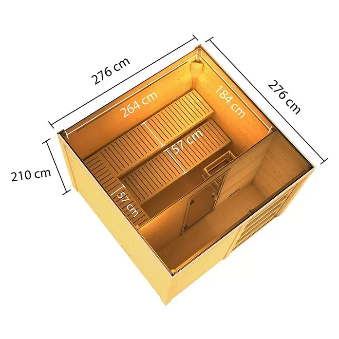 Karibu Saunahaus Cuben - Ohne Ofen, Terragrau, L x B x H: 276 x 276 x ...