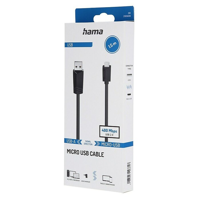 Hama Cable USB A 2.0 (1,5 m, Clavija USB A, clavija USB Mini B, Negro ...