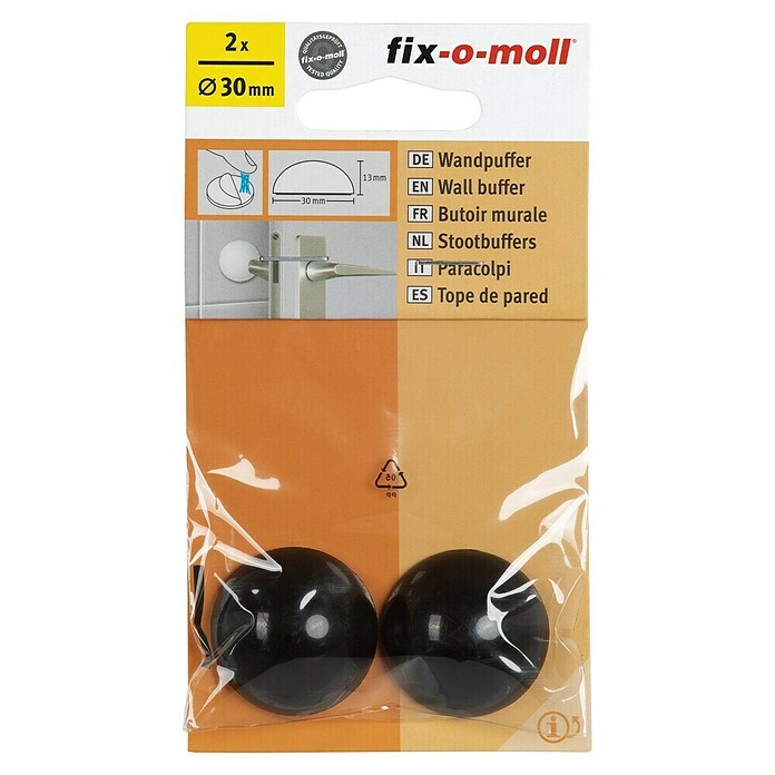 Wanddeurstopper (Kunststof, 2 st., Zwart, 30 mm) | BAUHAUS