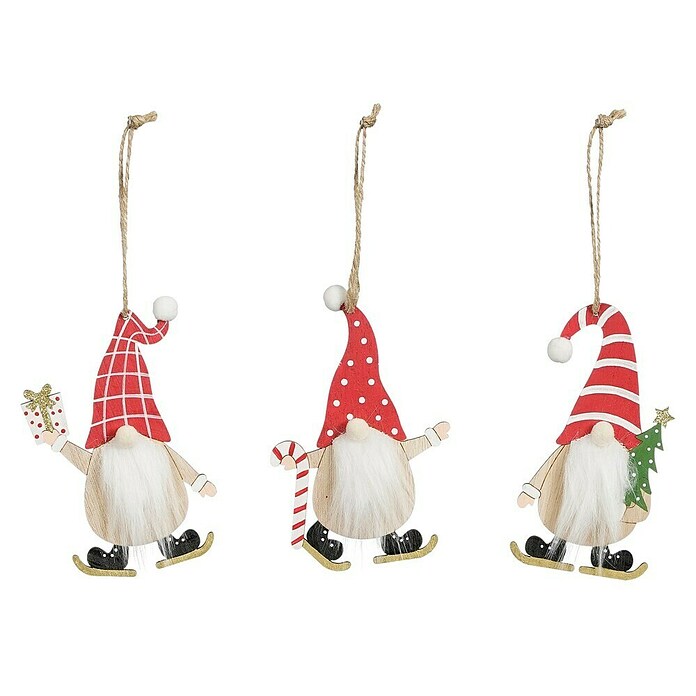 Adornos del árbol de Navidad Gnomo (Rojo/Blanco, Madera, 1 ud., 4 x 9 x ...
