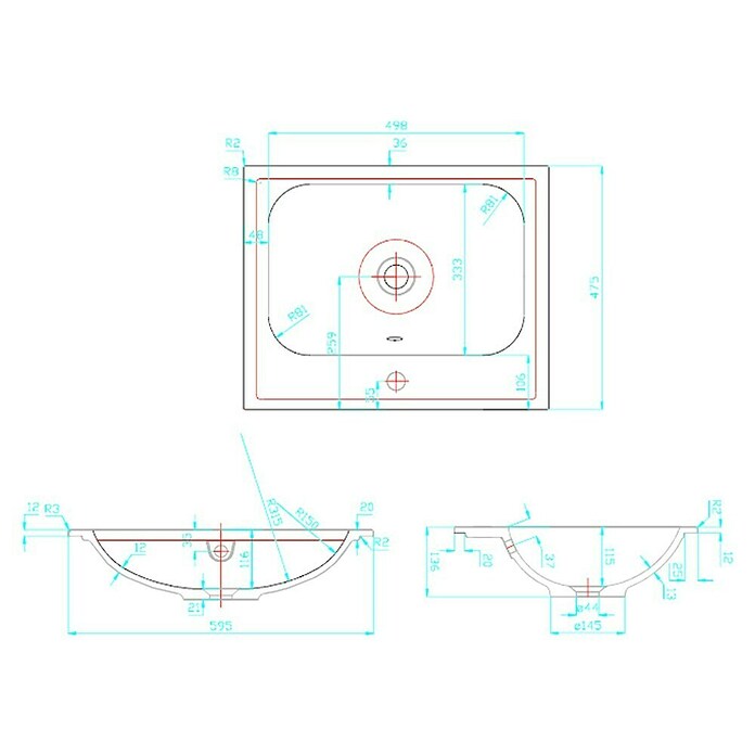 Best Design Inbouwwastafel Splash (Kraangat: Midden, Met overloop, Wit ...