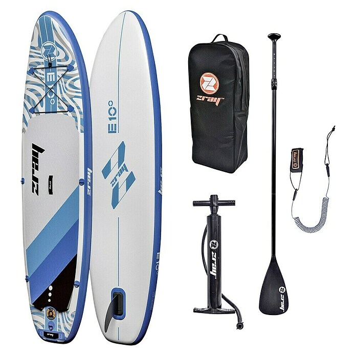 SUP-Board-Set ZRay E10 (L x B x H: 297 x 76 x 13 cm, Nutzlast: 110 kg, Aufblasbar, Blau/Weiß ...
