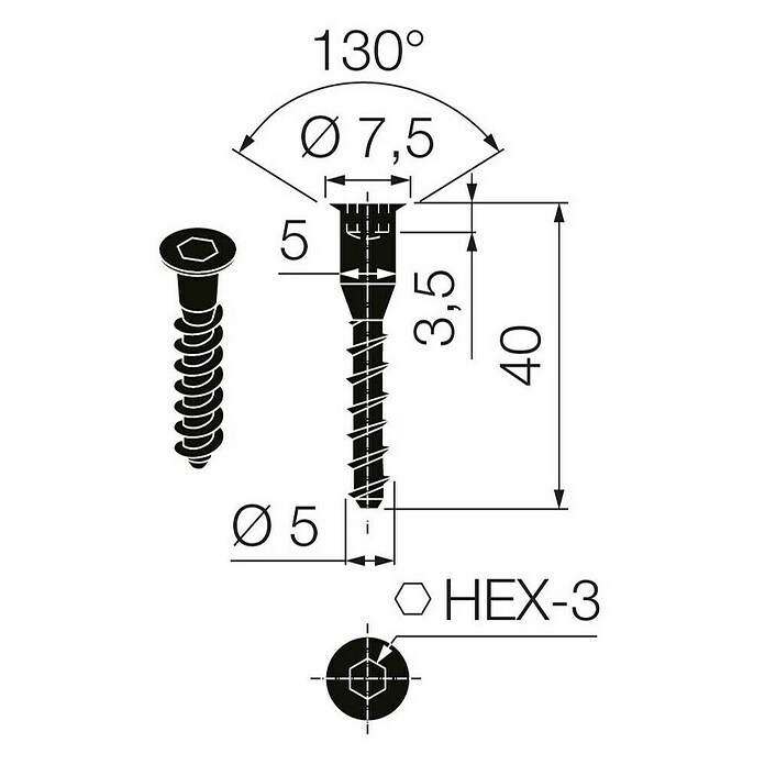 Walteco Vijak za drvo torx (Promjer: 5 mm, Duljina: 40 mm, Upuštena ...