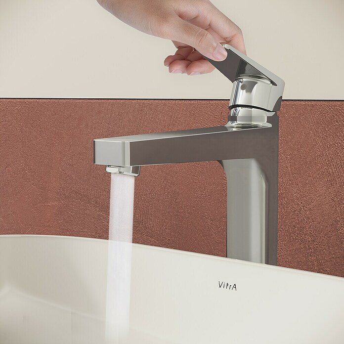 VitrA Flow Square Waschtischarmatur (Chrom, Glänzend, Höhe: 30 cm, Mit ...