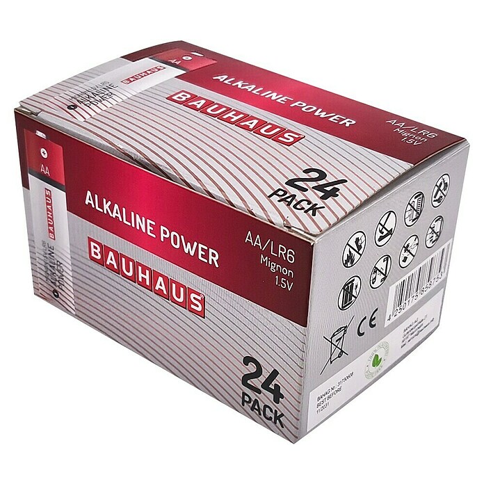 BAUHAUS Alkaline-Batterie Power (Mignon AA, Alkali-Mangan, 1,5 V, 24 ...