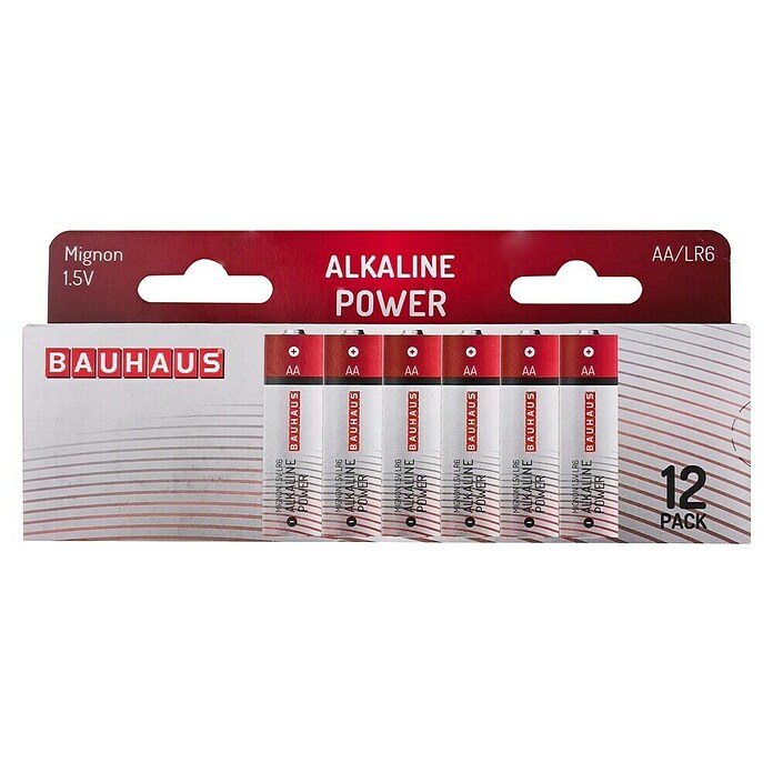 BAUHAUS Alkaline-Batterie Power (Mignon AA, Alkali-Mangan, 1,5 V, 12 ...