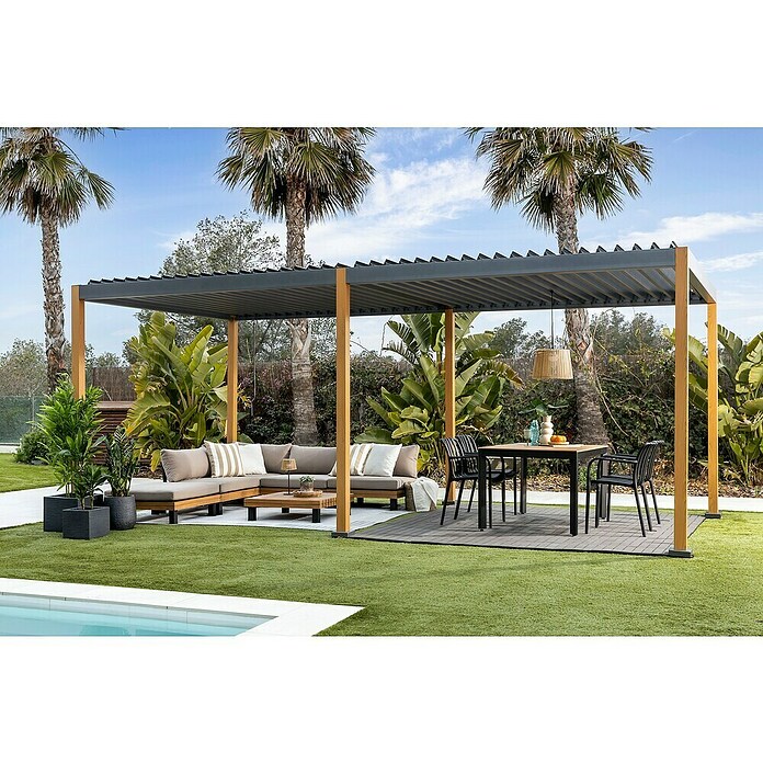 Sunfun Pérgola Andros (An x Pr: 579 x 294 cm, Color del armazón: Antracita/Marrón, Aluminio ...