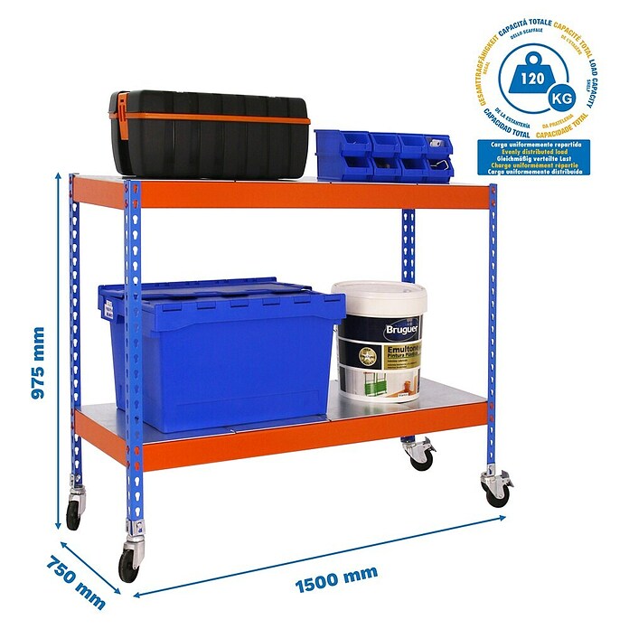 Simonrack Simontaller Metallregal Ecoforte Metall Mobil (H x B x T: 97,5 x 150 x 75 cm, Traglast ...