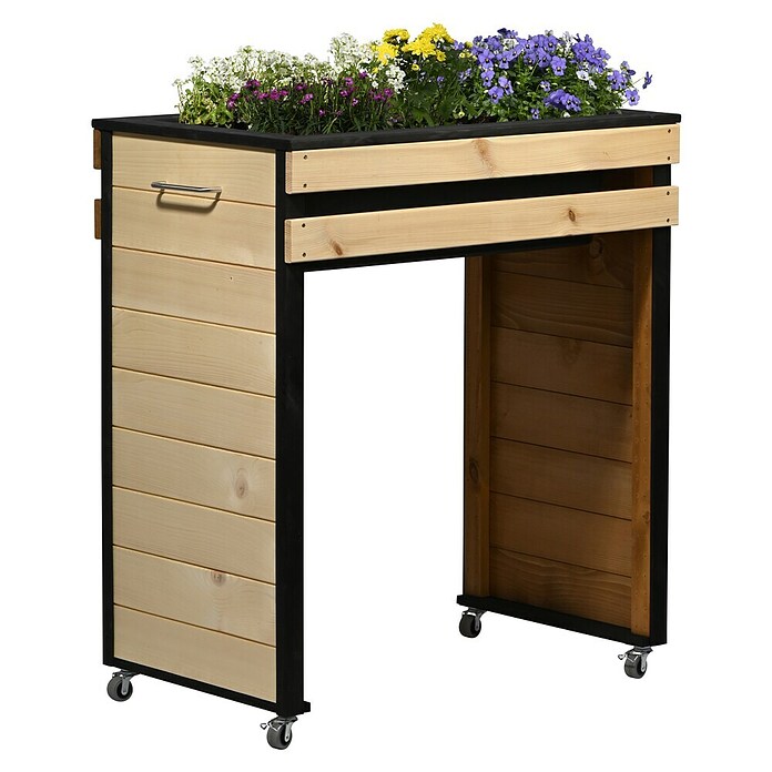 Dobar Hochbeet Wheely auf Rollen (77 x 47 x 88 cm, Holz, Braun/Schwarz ...