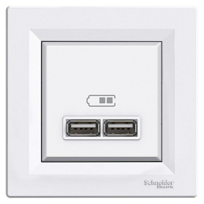 Schneider Electric Asfora Zidna utičnica s USB utorom (Bijela, Plastika, Podžbukna montaža ...