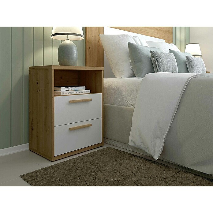 Meka Block Cómoda y 2 mesitas de noche (Roble Albar/Blanco Poro, 3 pzs ...