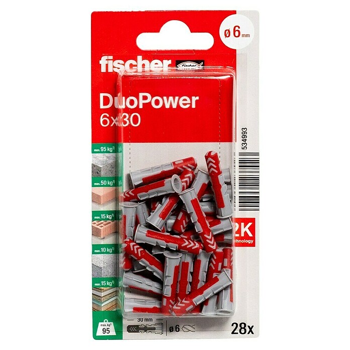 Fischer Duopower Universeelpluggen K (Ø x l: 6 x 30 mm, 28 st., Nylon ...