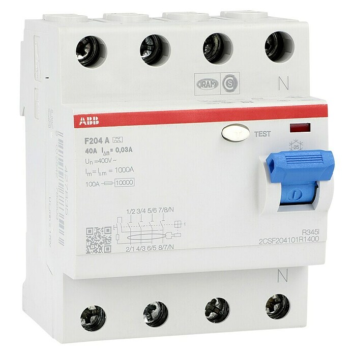 ABB System pro M compact FI-Schalter F204 A-40/0.03 (40 A, Typ A, 30 mA, Polanzahl: 4) | BAUHAUS
