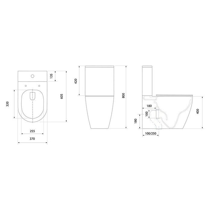 Pack de WC Pisa (Sin borde de descarga, Salida dual, Blanco) | BAUHAUS