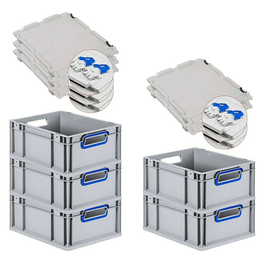 Proregal Euroboxen-Set 5x Eurobox NextGen Color mit Scharnierdeckel und ...