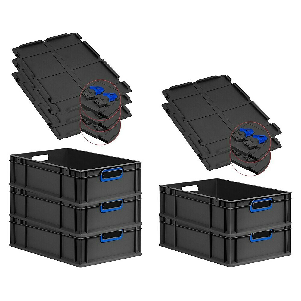 Proregal Euroboxen-Set 5x Eurobox NextGen Color mit Scharnierdeckel und ...