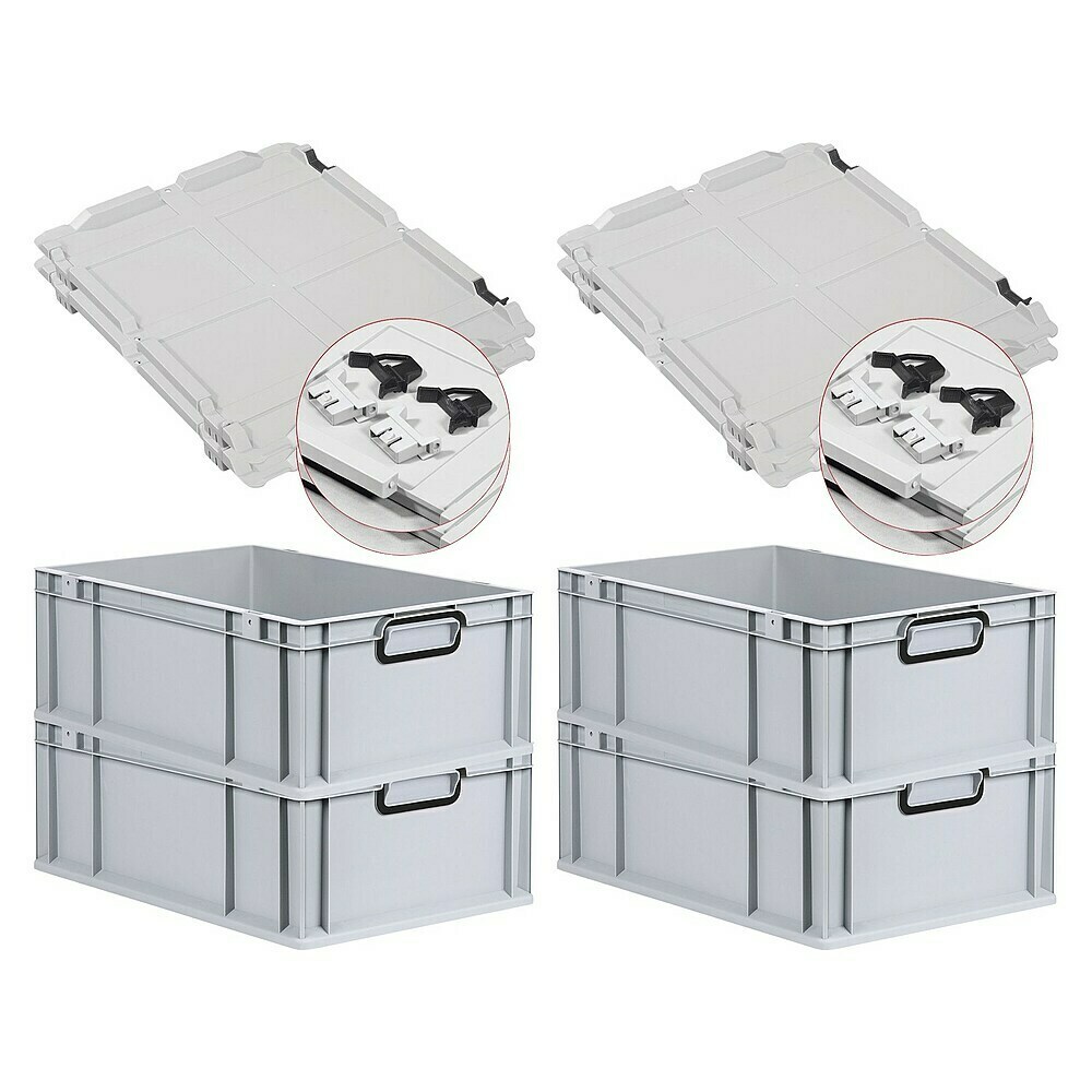 Proregal Euroboxen-Set 4x Eurobox NextGen Color mit Scharnierdeckel und ...