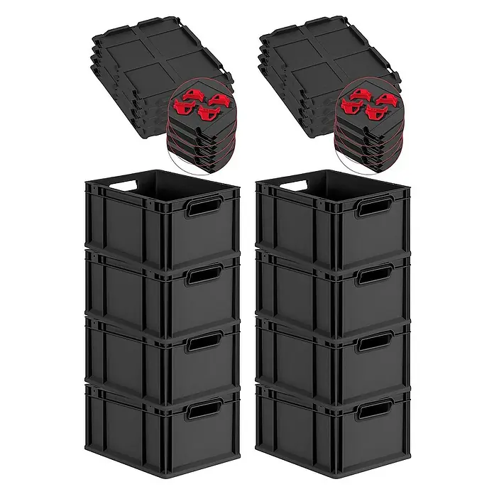 Proregal Euroboxen-Set 8x Eurobox NextGen Grip mit Scharnierdeckel und ...