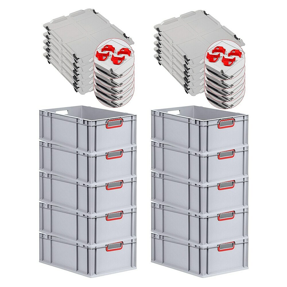 Proregal Euroboxen-Set 10x Eurobox NextGen Color mit Auflagedeckel und ...