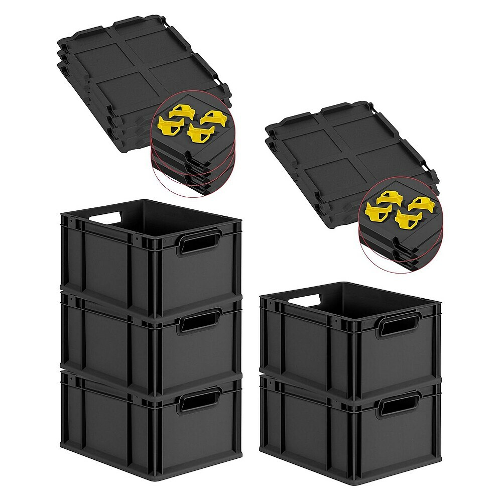 Proregal Euroboxen-Set 5x Eurobox NextGen Grip mit Scharnierdeckel und ...