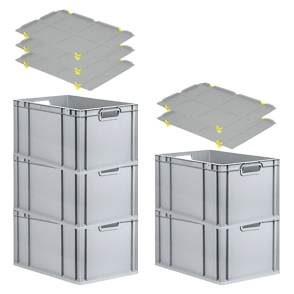 Proregal Euroboxen-Set 5x Eurobox NextGen Grip mit Auflagedeckel inkl ...