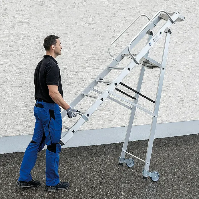 Munk Stehleiter Aluminium-Stehleiter mit Rollen und Griff 10 Stufen kaufen
