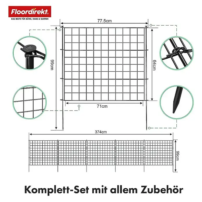 Floordirekt Zaun-Set Gitterzaun Pablo 5-teiliges Metall-Steckzaun-Set ...