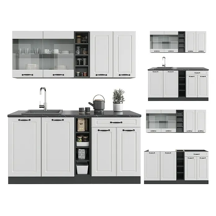 Vicco Singleküche R-Line Weiß Landhaus/Anthrazit, AP Marmor kaufen