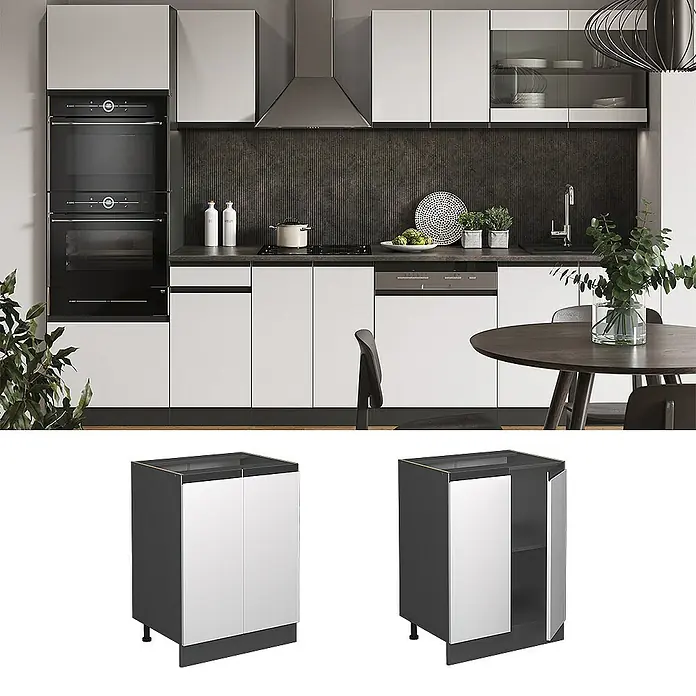 Vicco Schrankküche R-Line Weiß J-Shape, AP Anthrazit