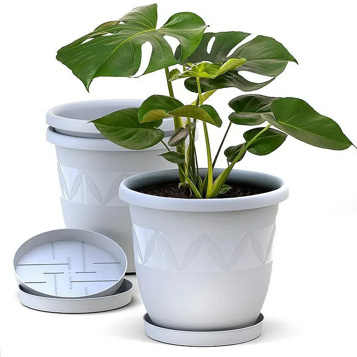Plastard Pflanztopf Capri 3er Set mit Untersetzer in Weiß ...